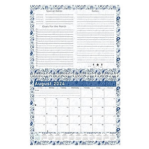 2024-2025 Academic Year 12 Months Student Calendar/Planner for Wall & Desk & 3-Ring Binder, for School, Teacher, Student (Blue Navy Paisley Edition #019)