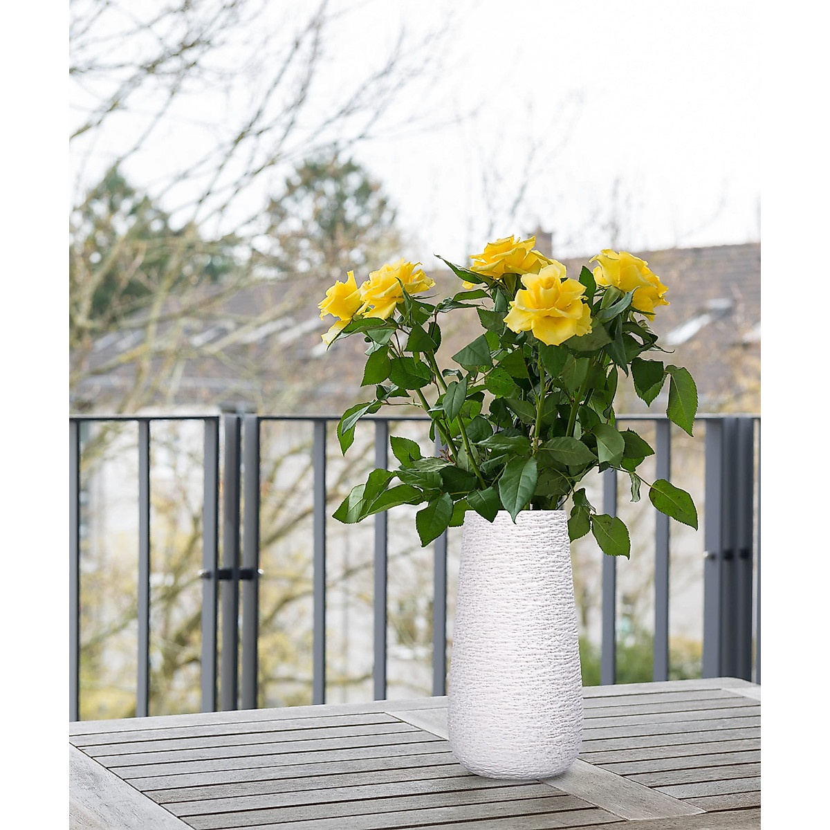 D'vine Dev 10 Inch Textured White Elegant Oval Ceramic Vase for Flowers, Home Décor Vase with Design Box, VS-LD-B-3