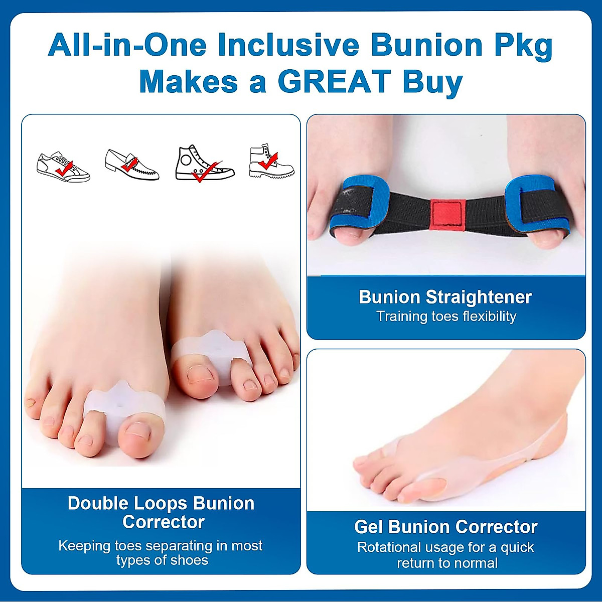 Bunion Corrector for Women Big Toe, Bunion Relief, 8pcs Toe Separators for Overlapping Toes Women, Toe Spacers For Feet Men, Bunion Splint w Pad, Hallux Valgus Toe Straighteners,Fix Bunions No Surgery