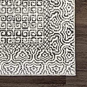 nuLOOM Abstract Tribal Machine Washable Ultra Thin Area Rug, 8x10, Grey