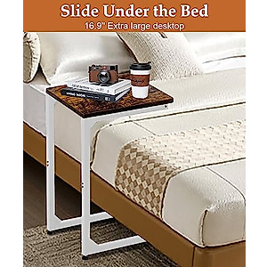 Artigarden C Table End Table with Metal Frame Small Side Table for Couch, Sofa TV Tray Table for Living Room, Bedroom, Bedside Bright White