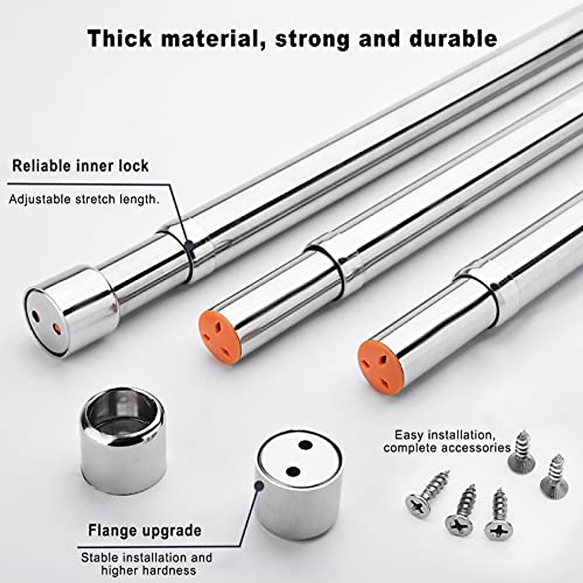 Closet Pole, Closet Rod with Telescopic Adjustment, with Wardrobe Rail Rod Pole Socket and Screws, Clothes Rod for Closet, Suitable for Wardrobes, Cabinets, Bathrooms, Balconies (12.2‘’-20.5‘’)