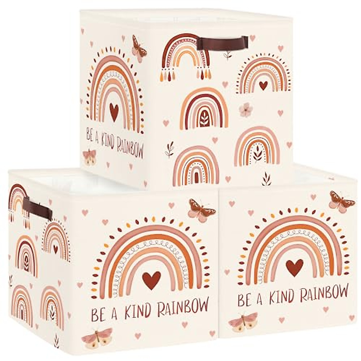 Clastyle 3 Pcs Boho Rainbow Kid Storage Bin Large Butterfly Girl Toy Basket for Clothes Book Gift Storage Box with Handle for Office Home Bedroom Nursery