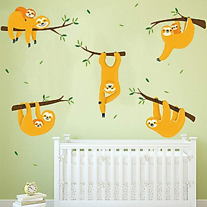 ufengke Sloths Wall Stickers Tree Branch Wall Art Decals Wall Decor Nursery Wall Art for Kids Bedroom