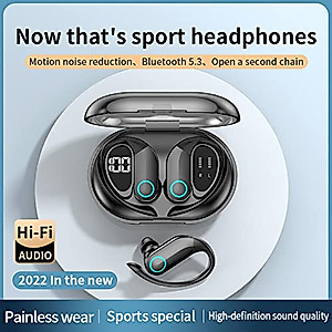 SMIDOW Wireless Earbuds Digital Power Display Bluetooth Headphones Built-in Microphone 5.2 Binaural in-Ear Sports Waterproof Noise Cancellation, Compatible for iPhone Android (Black F)