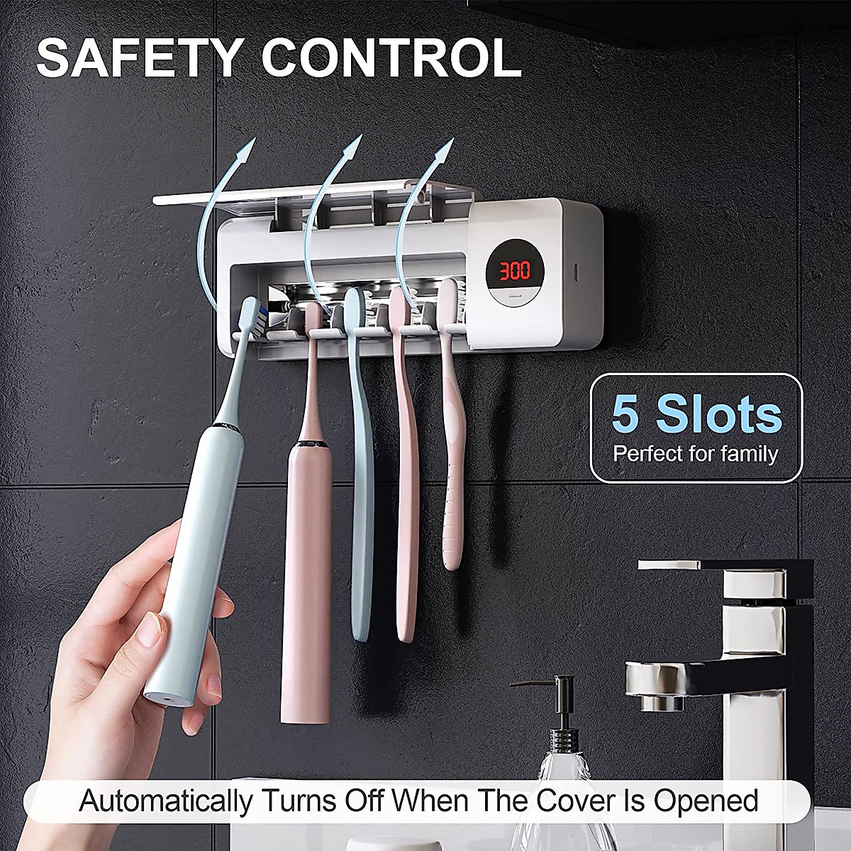 HouseGem Toothbrush Holder, Timer Function, 2000mAh Rechargeable Cordless Wall-Mounted Bathroom (White)