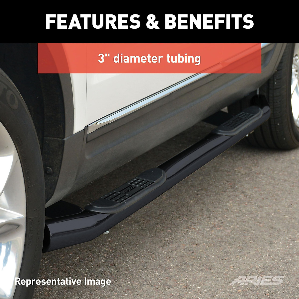 ARIES 202011 3-Inch Round Black Steel Nerf Bars, No-Drill, Select Toyota FJ Cruiser