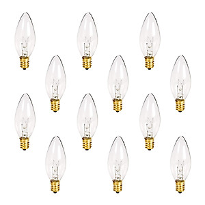Holiday Joy - Crystal Clear Torpedo Tip Candelabra Replacement Bulbs - Great for Electric Window Candle Lamps - 7W - 120 Volts - E12 (12 Pack)