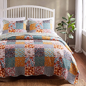Greenland Home Carlie Modern Floral Reversible Quilt Set, 2-Piece Twin, Calico Patches