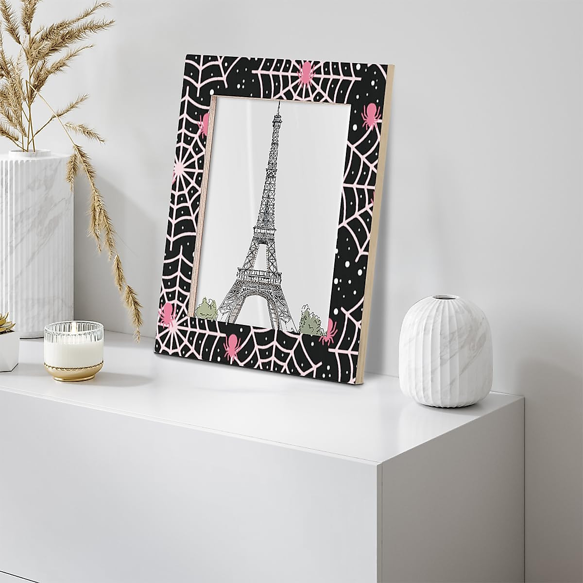 POFATO Red Spider Web 8x10 Picture Frame Wood Photo Frame for Tabletop Display Wall Mount Picture Frame Display 8 x 10 Inch Photo Wall Decor Home Gift Frames