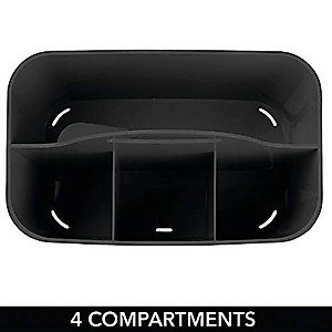 mDesign 2 Piece Combo - Plastic Trash Can & Bathroom Caddy - For Bathroom - Store and Organize Bathroom - Divided Basket Bin with Handle for Bathroom - Set of 2 - Black