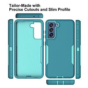 Dahkoiz for Samsung Galaxy S21 FE 5G Case, and Glass Screen Protector, Dust Proof Port Cover, Full Body Protection Durable Rubber Cover Phone Case, Teal