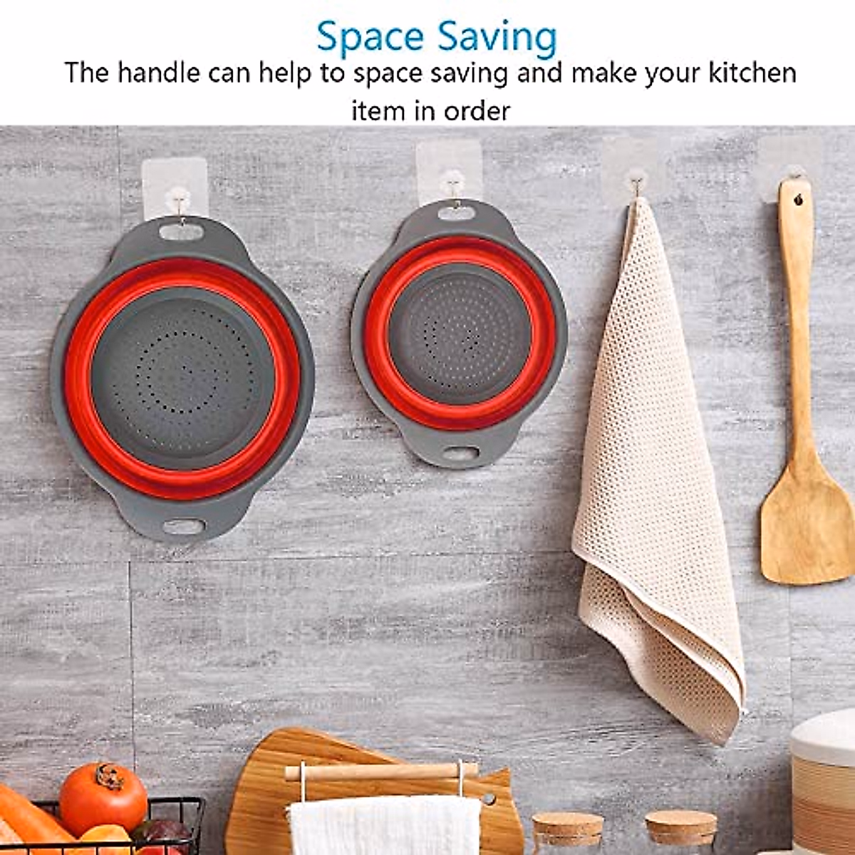 Collapsible Colander, 2 Pcs Silicone Kitchen Strainer Skimmer for Draining Pasta, Vegetable and Fruit