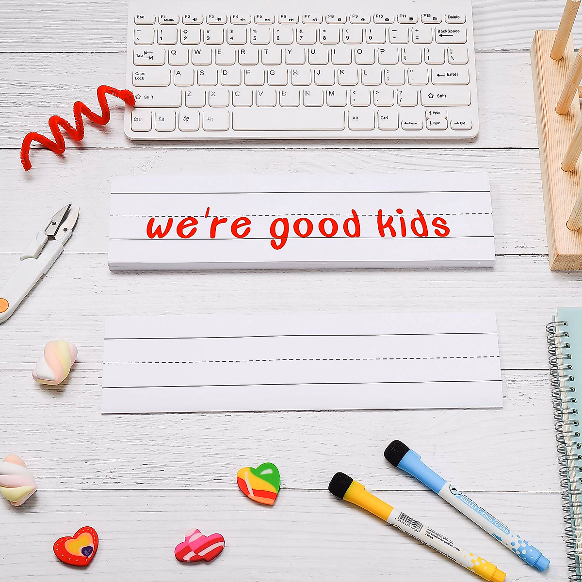 150 Sheets Sentence Strips for Teacher Word Strips Ruled Sentence Strips School Learning Sentence Strips, 3 x 12 Inch for School Office Supplies, 6 Pieces (White)