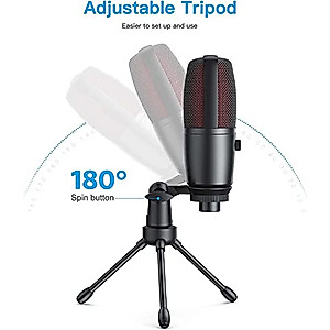 TECURS USB Microphone Condenser, PC Microphone Kit for Computer, Streaming Mic with Adjustable Boom Arm, Gaming,Microphone for Podcast, Twitch, YouTube, PS4, PS5