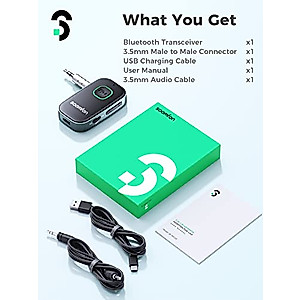 Bluetooth 5.0 AUX Adapter Transmitter Receiver 2 in 1 - SOOMFON 3.5mm Bluetooth Adapter Dual Connection, Wireless Audio Adapter for TV/Home Stereo/Car/Headphones/Speakers/PC