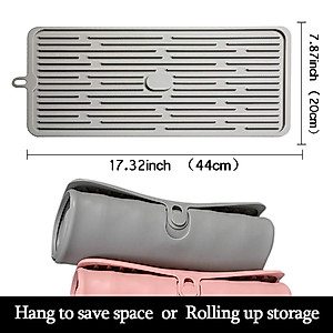 Dish Mat Silicone Dish Drying Mats Works For Drying Stemware Cocktail Glasses Silverware Pots Pans Knives and Dish Rack for Kitchen Counter Sink Bar Pads Easy to Clean 17.3"*7.9"*0.2" (Gray)