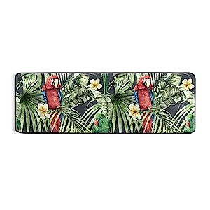 ALAZA Tropical Pattern with Parrots Hibiscus Leaves Runner Area Rug Non Slip Floor Mat for Hallway Entryway Living Room Bedroom Dorm Home Decor 72x24 inches