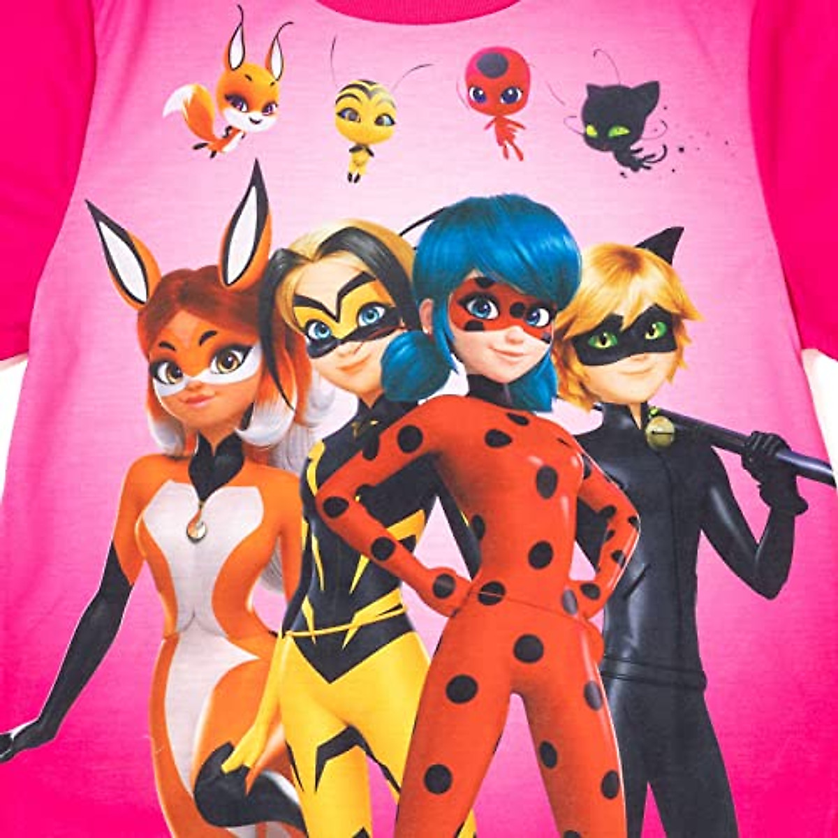 Miraculous Cat Noir Ladybug Rena Rouge Big Girls Pajama Shirt Shorts Black/Pink 14-16