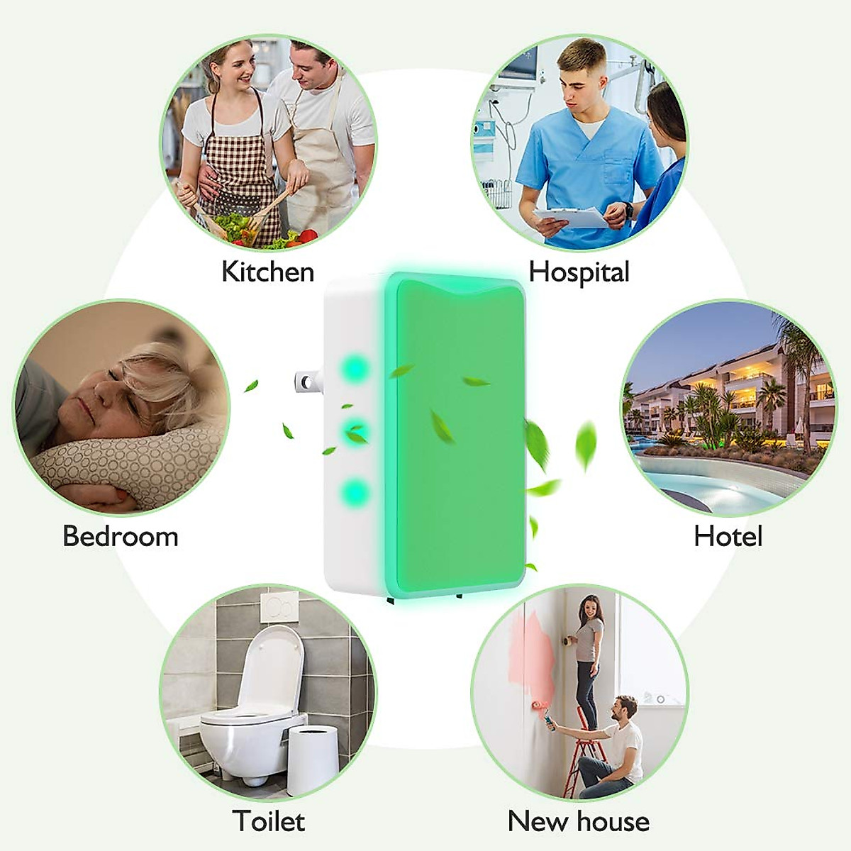 Air Purifier Plug in for Home, 2 Pack Mini Plug in Air Purifier, Portable Travel-Size Air Purifier Plug in Wall for Smell, Pet Dander, Bedroom, Hotel, Office（Green）