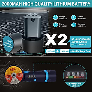 Brushless Angle Grinder, 16.8V Battery Cordless Angle Grinder Mini Portable Electric Polishing Cutting Tool with 2 Batteries,5 Discs, Best for Metal, Wood, Thin Steel, Pipe, Plastic and More