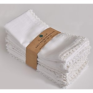 Napkins Oversized Dinner Table in 100% Cotton 12 Pack 20x20 Inch, Mitered Corners for Every Day Use Hotel,Wedding,Parties,Good Absorbency White