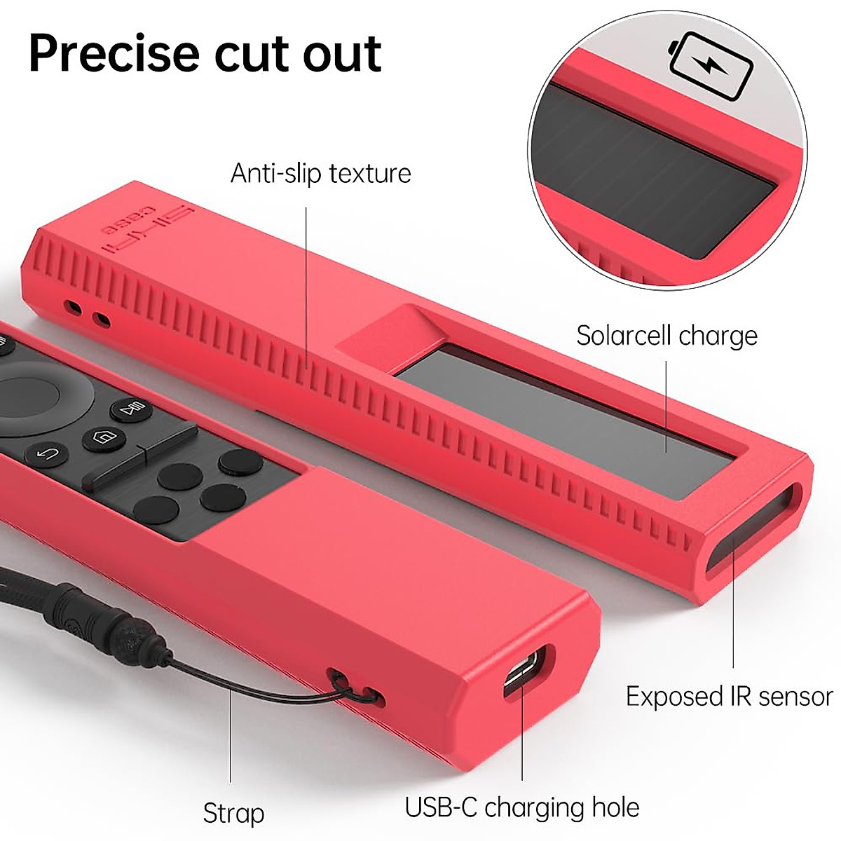 Silicone Samsung Remote Cover Compatible with 2022 Samsung SolarCell Remote TM2280E BN59-01386 BN68-13841G BN59-01385A Cover Samsung TM2240A Remote Case Shockproof Anit-Lost with Lanyard(Red)
