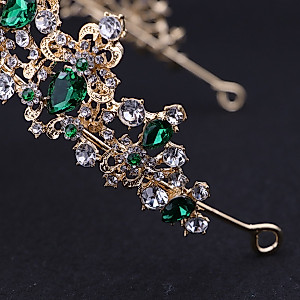 Frcolor Royal Crystal Tiara Green Rhinestone Queen Tiara Wedding Crown Princess Hair Accessories for Bridal (Emerald Color)
