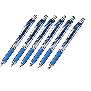 Pentel EnerGel Deluxe RTX Retractable Liquid Gel Pen, 0.7mm Medium Line, Metal Tip, Blue, Pack of 6