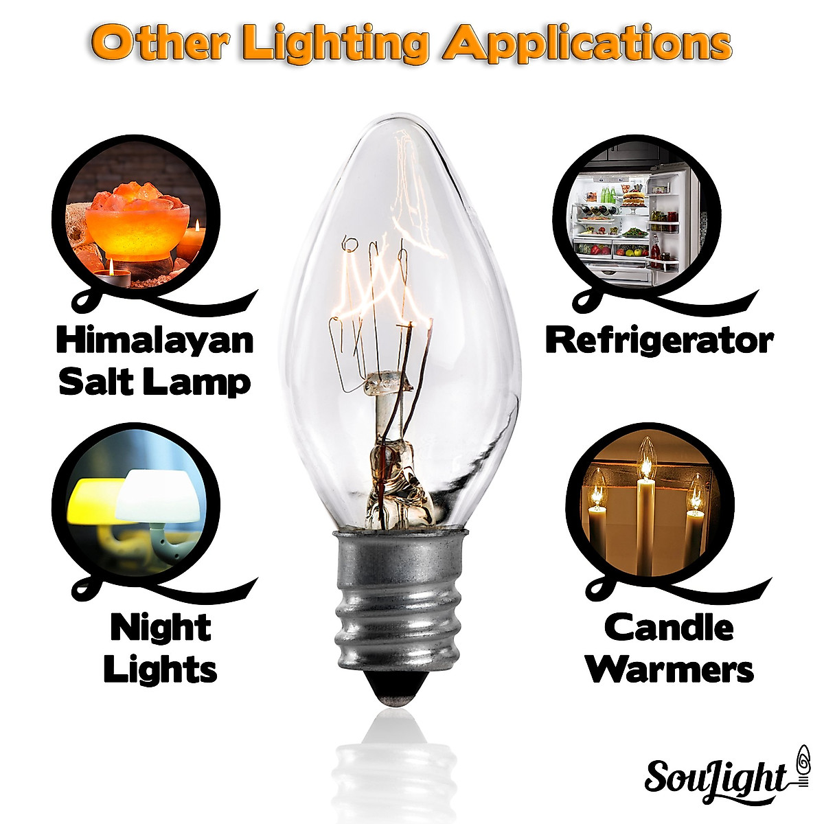 Salt Rock Lamp Bulb 12 Pack. 15 Watt Replacement Bulbs for Himalayan Salt Lamps & Baskets, Chandeliers, Scentsy & Wax Warmers, Night Lights. E12 Socket with Candelabra Base, C7