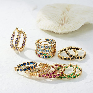 925 Sterling Silver Post Hoop Earrings for Women Black Cubic Zirconia Gold Plated Christmas Birthday Party Jewelry Gifts for Women Gilrs weinuo