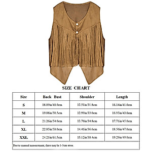 Pistha Women Tassel Vest 70s Hippie Sleeveless Faux Suede Rivets Fringe Vest Waistcoat Jacket Cowgirl Outfits(Brown,M)