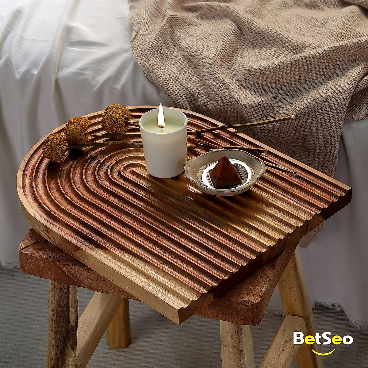 Decorative Wooden Teak Charcuterie Board, Wooden Serving Boards for Kitchen Home Decor, Coffee Table Tray, Breakfast Dinner Party, Bead Boards Jewelry Making (the Arch Shape/Grooved)