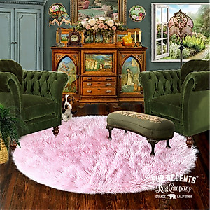 Fur Accents Plush Shag Round, Area Rug, Hide, Accent Rug, Luxury Soft Faux Fur Carpet, Hand Made USA, (3' Diameter, White)