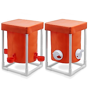 Chicken Feeder and Waterer Combo, 17.6LBS Four Chicken Feeder Ports & 2.64 Gallon Four Automatic Fill Waterer Cups Birds Poultry Feeding Equipment for up to 20 Adult Chickens