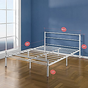 Zinus Geraldine 12 inch White Metal Platform Bed Frame with Headboard and Footboard / Premium Steel Slat Support / Mattress Foundation, Queen