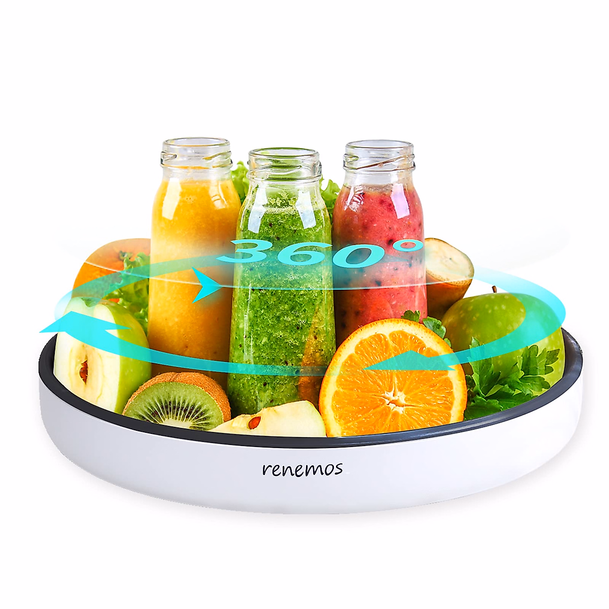 Large Lazy Susan 12 inch – Plastic Lazy Susan Organizer with 6 Steel Ball Bearings, Non-Slip Spinning Cabinet Turntable by renemos(White+Grey, 1 Pack)