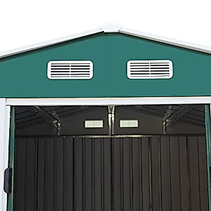 NBTiger 9.1’ x 10.5’ Large Outdoor Storage Shed, Sturdy Utility Tool Lawn Mower Equipment Organizer for Backyard Garden w/Gable Roof, Lockable Sliding Door, Vents, Floor Frame - Green