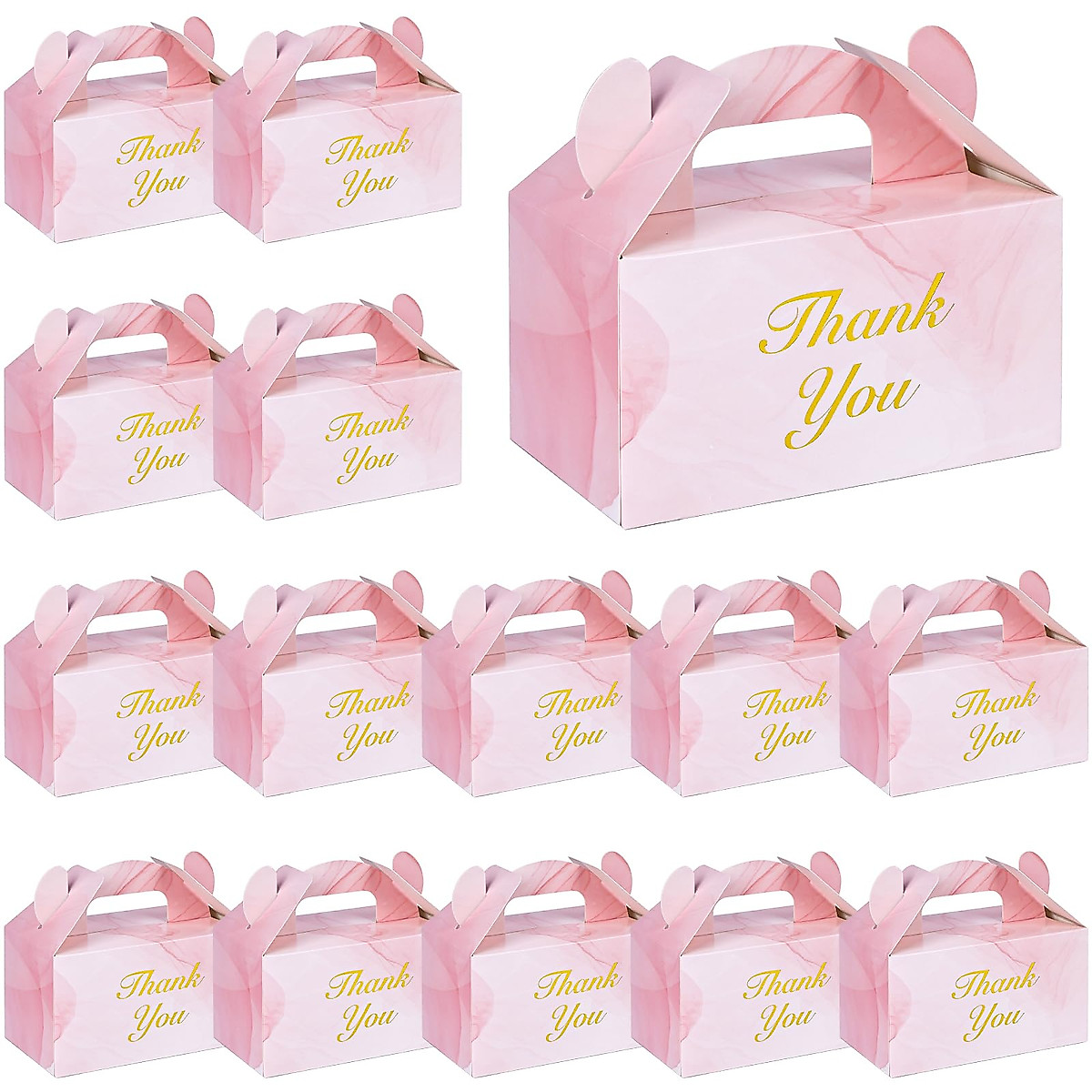 VGOODALL 16PCS Party Favor Boxes, Mini Pink Gable Boxes Marbleized Gift Boxes Thank You Gift Boxes Treat Boxes for Birthday Wedding Party Bridal Shower, 6×3.5×3.4 Inch