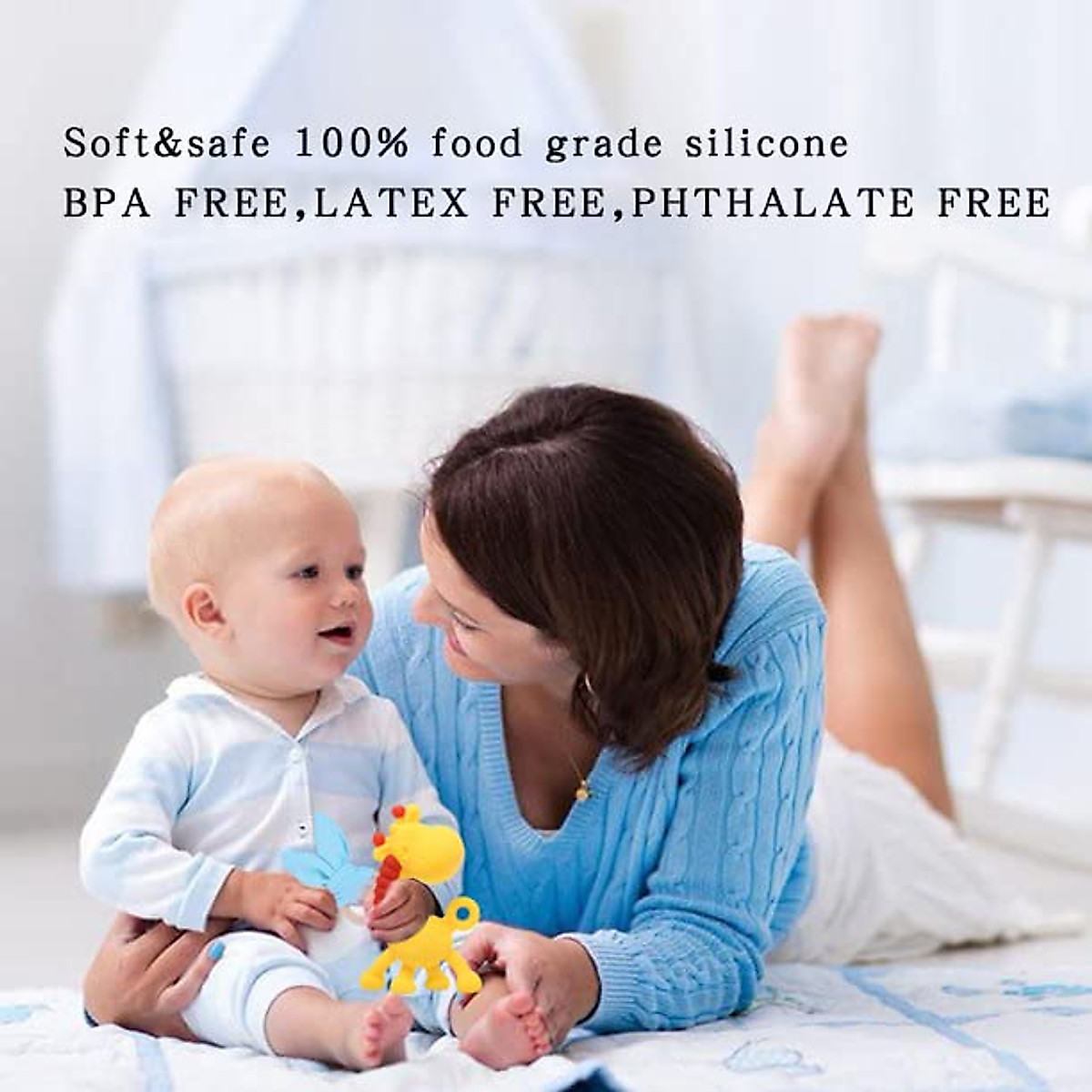 TEKSTAR Baby Teething Toys Silicone Fruit Giraffe Banana Toothbrush Teethers Freezer BPA Free, Soothe Babies Teething Relief Sore Gums for Newborn Infant and Toddler (5-Pack)