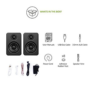 Kanto YU2MB PC Gaming Desktop Speakers | 3" Composite Drivers | 3/4" Silk Dome Tweeter | Class D Amplifier | 100 Watts | Built-in USB DAC | Subwoofer Output | Pair | Matte Black