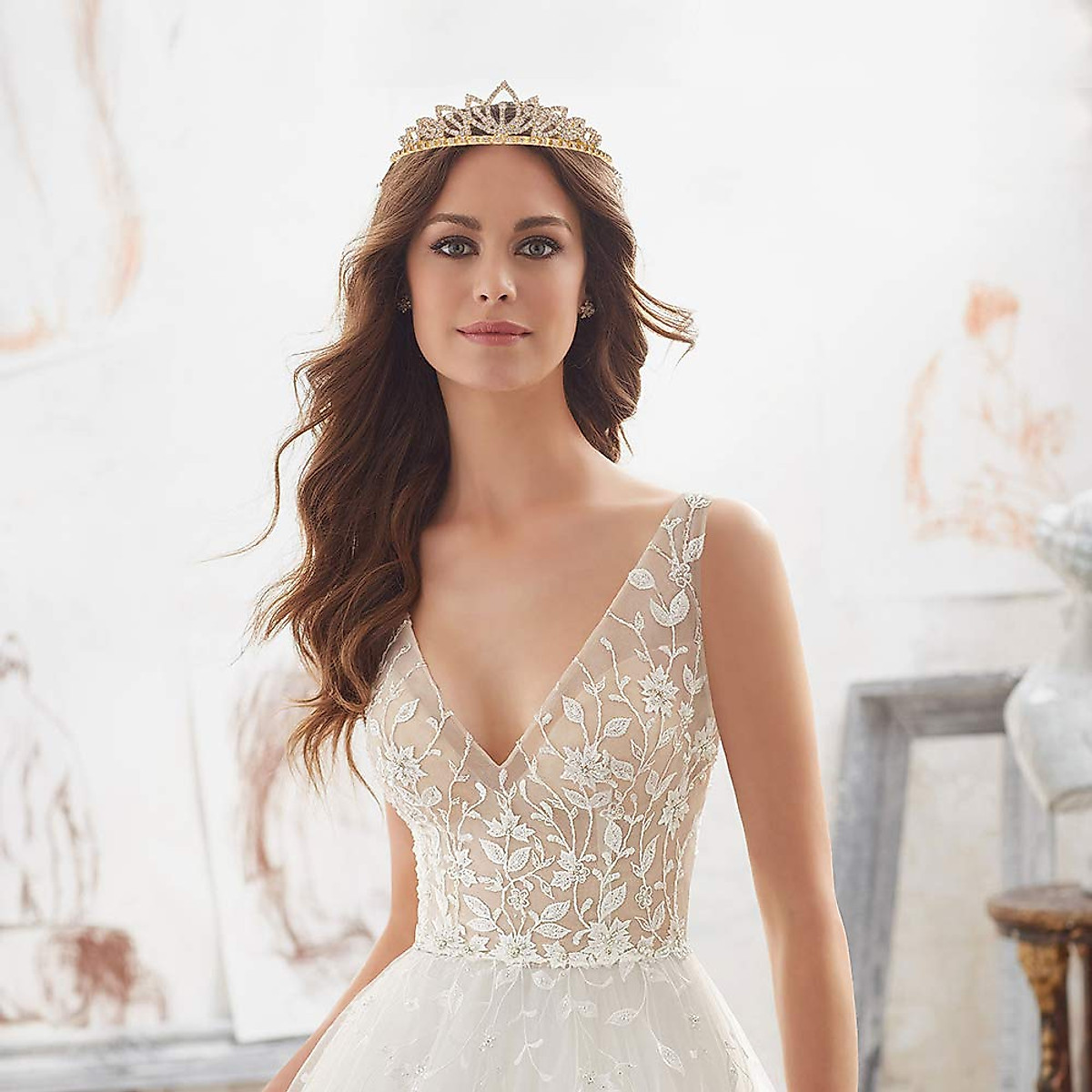 THSjewelry Tiaras and Crowns with Combs Crystal Princess Tiara Headband for Women Girls Bridal Wedding Birthday Prom Party, Gold