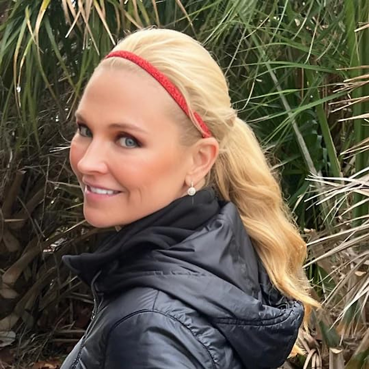 Sweaty Bands Womens Girls Headband - Non-Slip Velvet-Lined Sparkle Hairband - Viva Diva Red 3/8-Inch