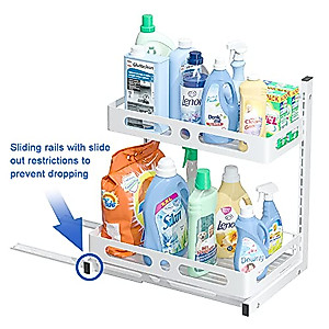 NETEL Under Sink Organizer,Pull Out Sliding Cabinet Basket Organizer 2 Tier Under Bathroom Storage Rack, Multi-Use for, Height Adjustable, With PP Frosted Pad, With strong double-sided adhesive, White