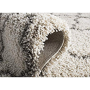 SAFAVIEH Hudson Shag Collection Area Rug - 6' x 9', Ivory & Grey, Moroccan Trellis Design, Non-Shedding & Easy Care, 2-inch Thick Ideal for High Traffic Areas in Living Room, Bedroom (SGH282A)