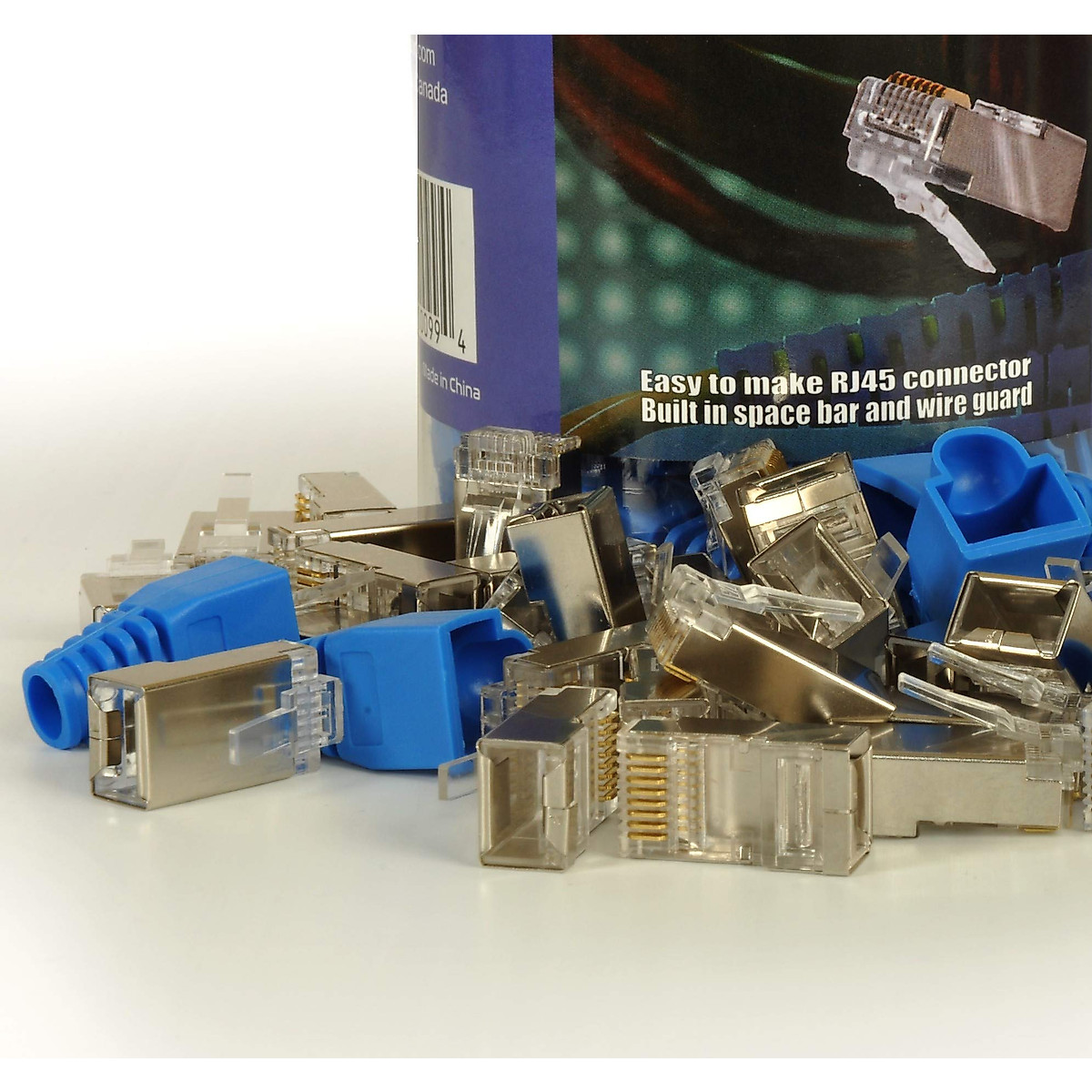 Platinum Connector RJ45 Cat6a/6 FTP snap in clips with Boots (50 count each) - pass through makes connector assembly much easier and less prone to miss-wiring