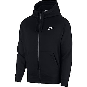 Nike Men's Sportswear Club Fleece Full Zip Hoodie, Fleece Zip-Up Hoodie Men, Black/Black/White, L-T