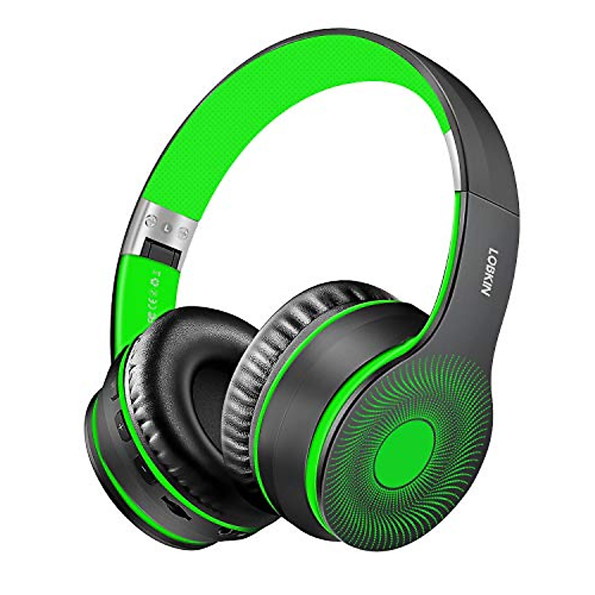LOBKIN Bluetooth Foldable Headband Microphone &Audio Cable,Hi-Fi Stereo Wireless Headset,Noice Cancelling Soft Earmuffs,TF Card MP3,FM Radios Headphones for Online Class/iPhone/iPad/PC (Green)