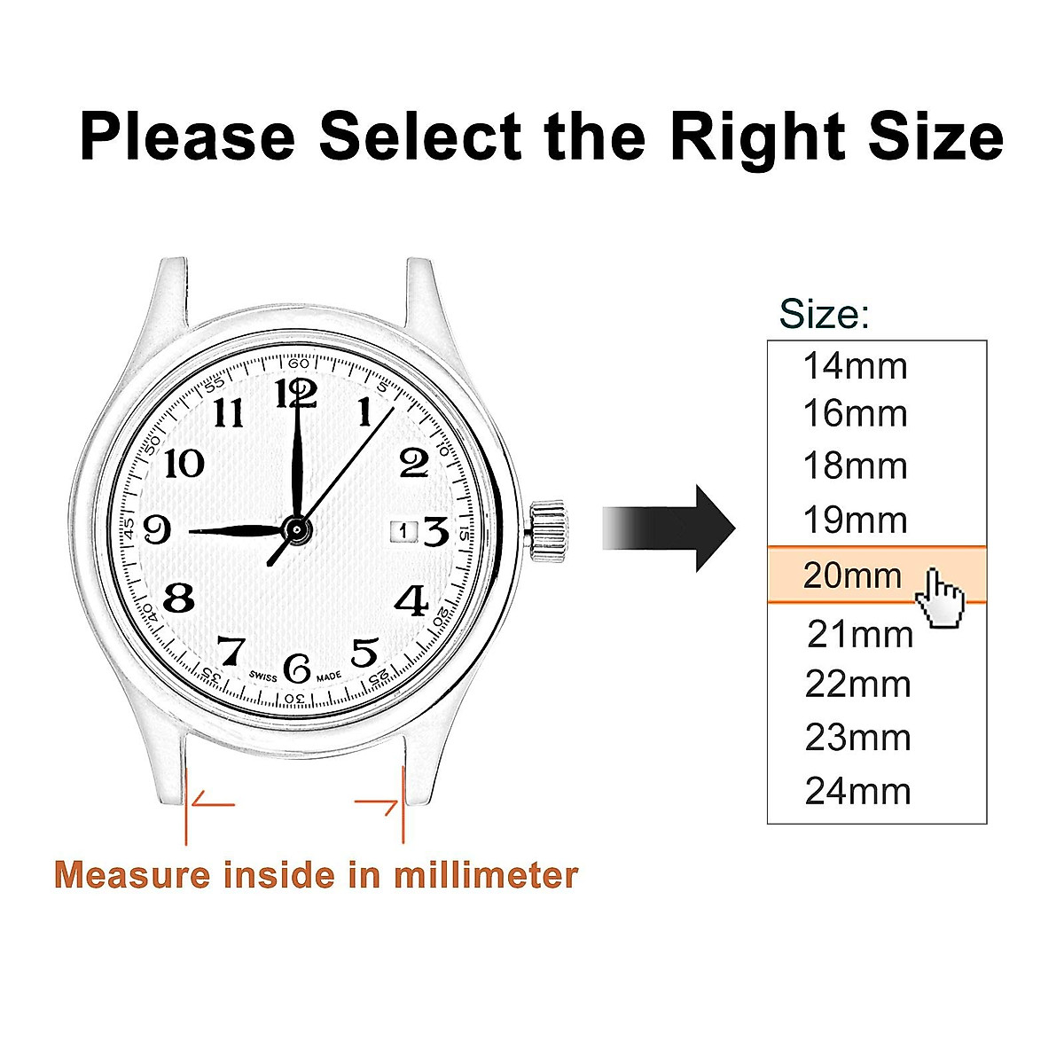 WOCCI 20mm Vintage Leather Watch Band for Men and Women, Gold Buckle (Black)