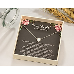 RareLove First Time Mom Gift,Daughter Pregnancy Gift from Mom,Baby Shower Gifts,925 Sterling Silver White Opal Necklace Gift For Mom to be,Expecting Mom,Daughter Push Gift